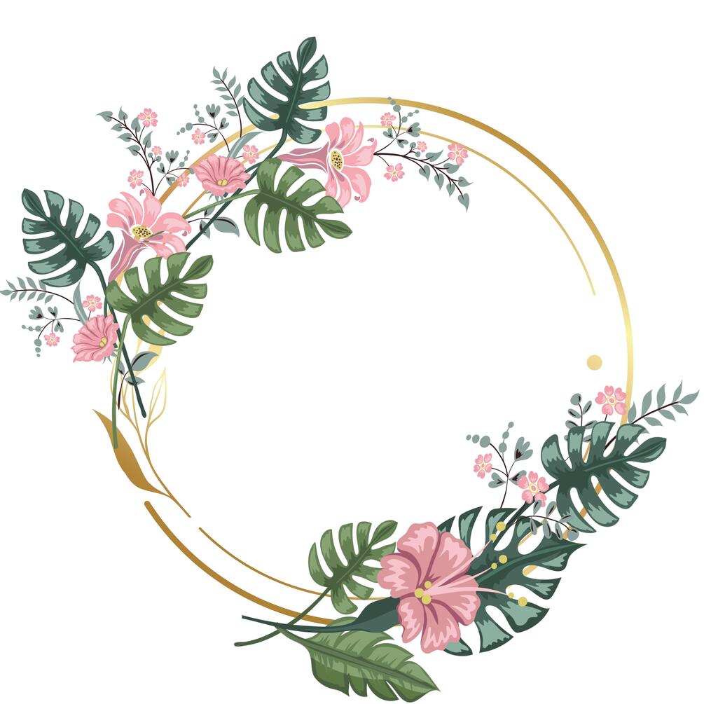 Watercolor Floral Golden Wreath Clipart
