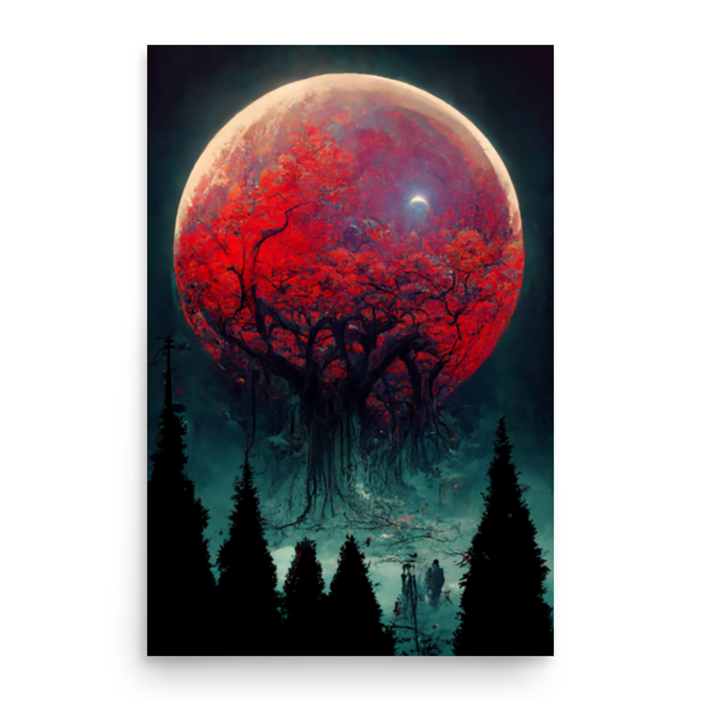 fantasy forest in the red moon Poster 12″x18″