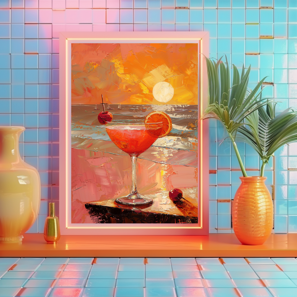 Coctail & Sunset Oil Paint Digital Print