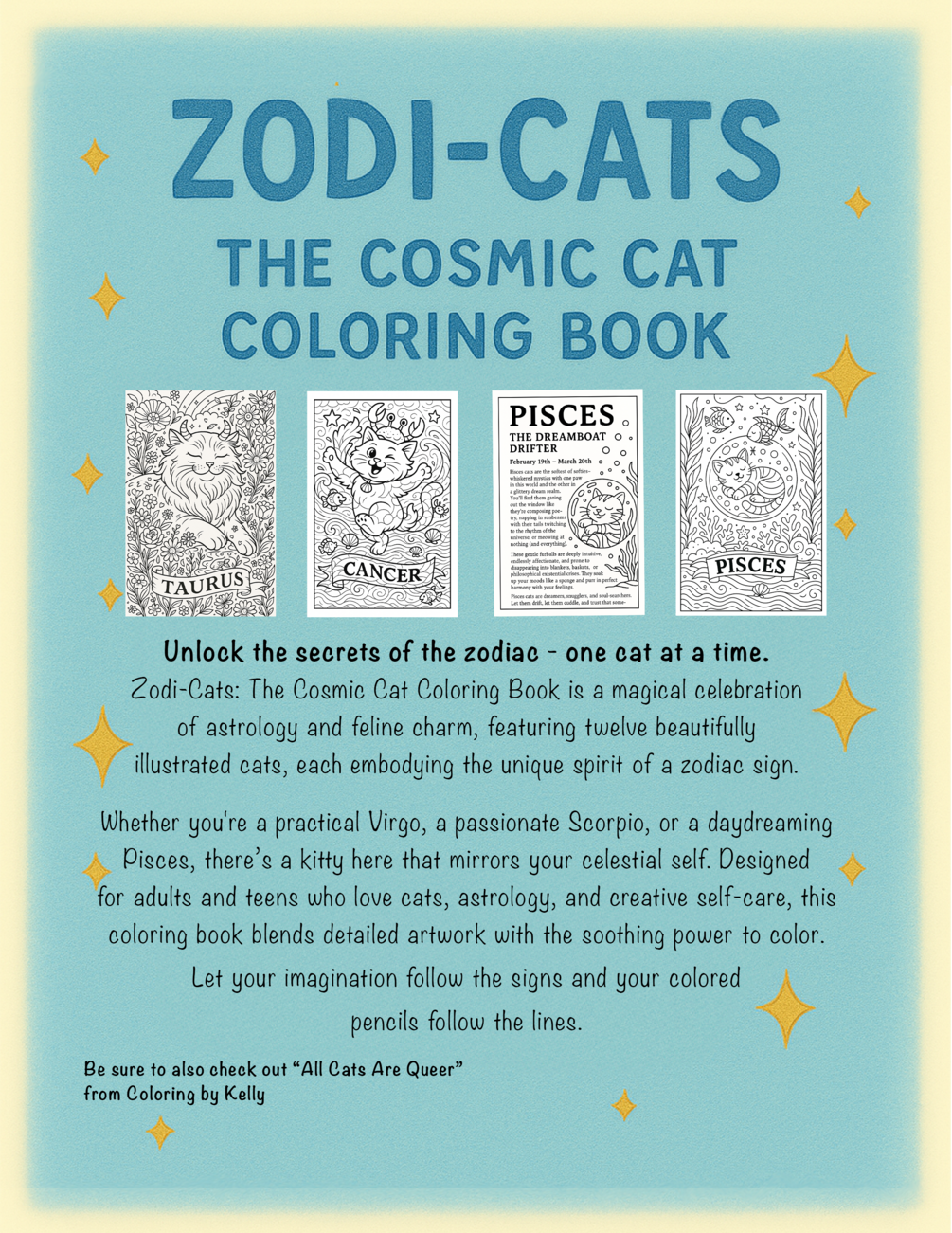 Zodi-Cats: Printable Zodiac Cat Coloring Book | Astrology Cat Art ...