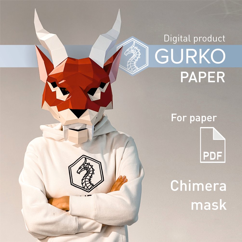 Chimera Mask Papercraft, Cat Mask, Pdf, Gurko, Pepakura, Template, 3D ...