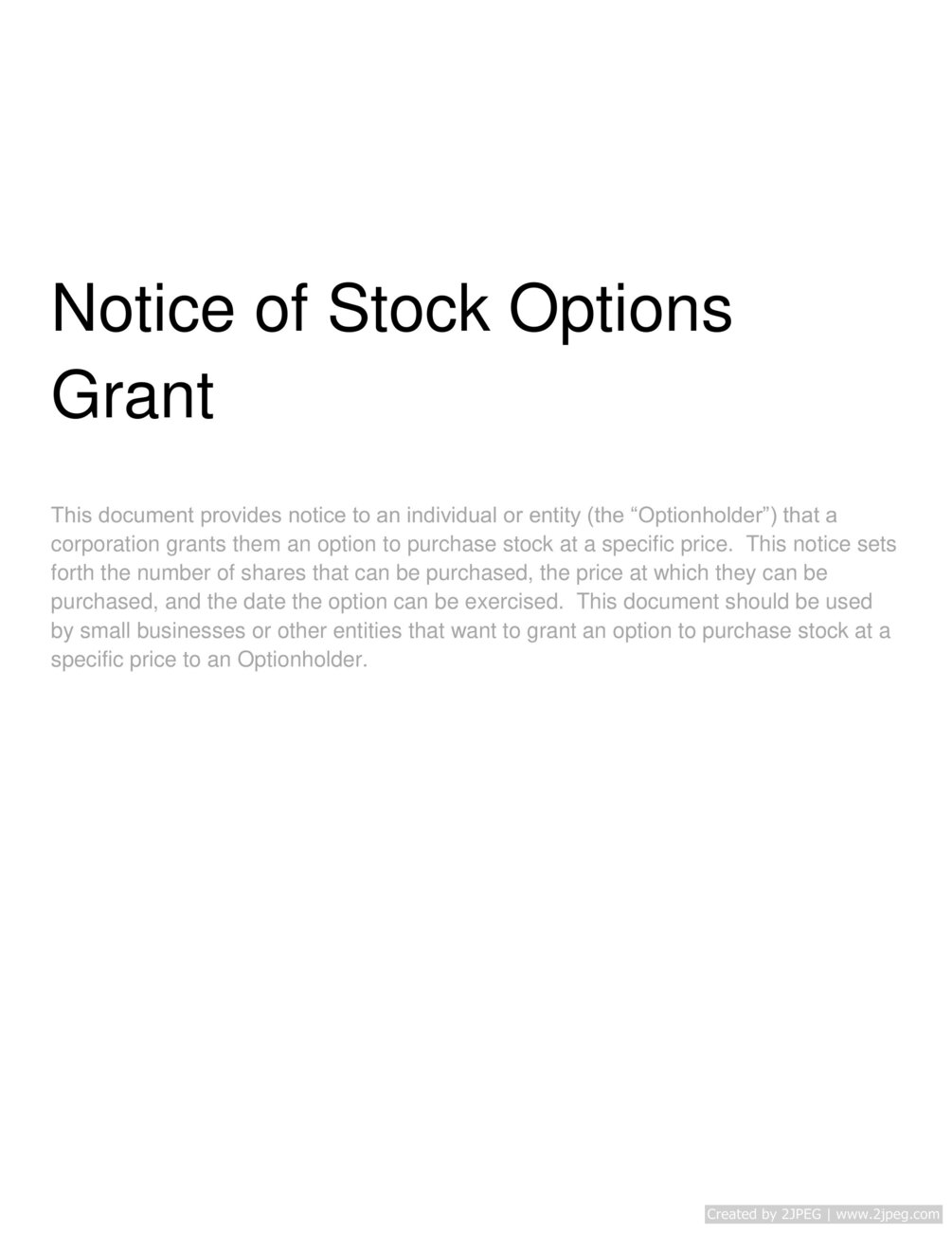 Notice of Stock Options Grant