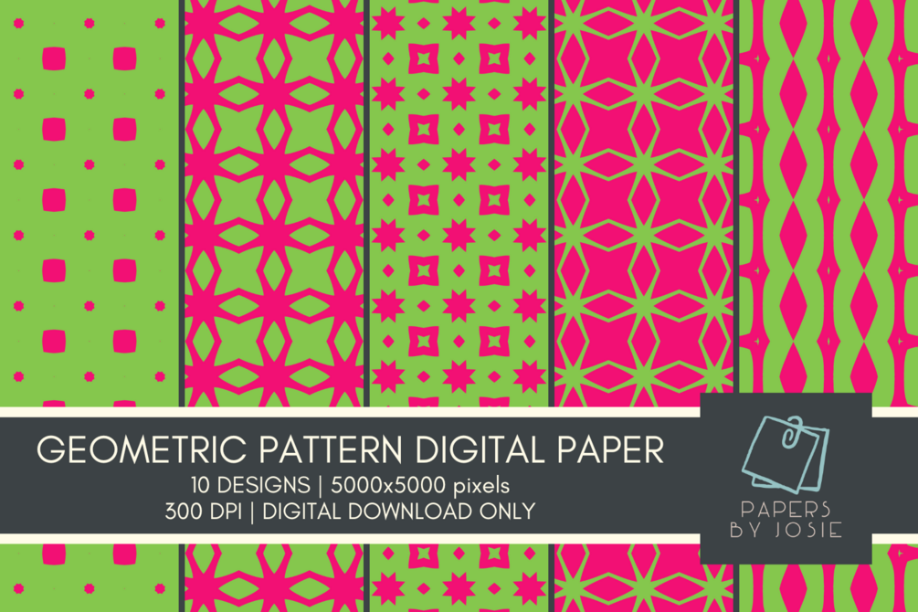 Pink and Green Geometric Pattern Digital Paper