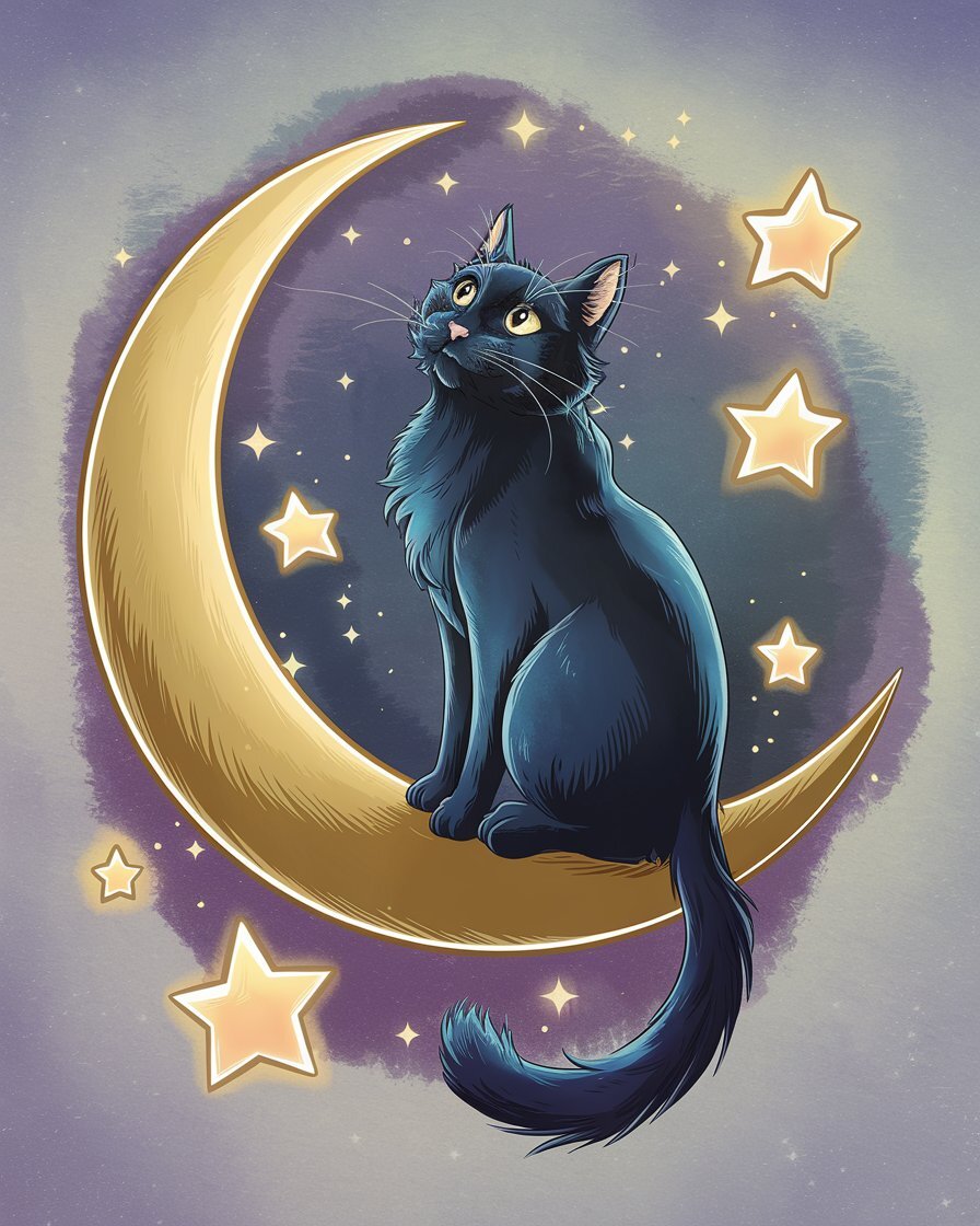 Cat and Moon SVG - Whimsical Night Sky Design, Celestial Cat Art, Lunar ...