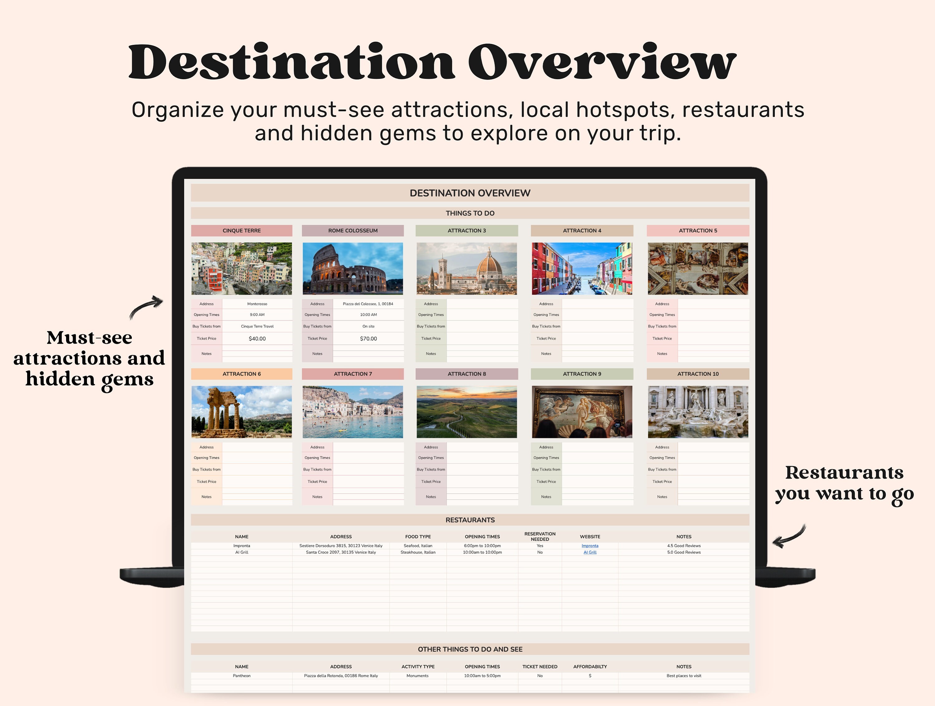 Travel Planner Google Sheets, Travel Itinerary Template, Travel Budget ...