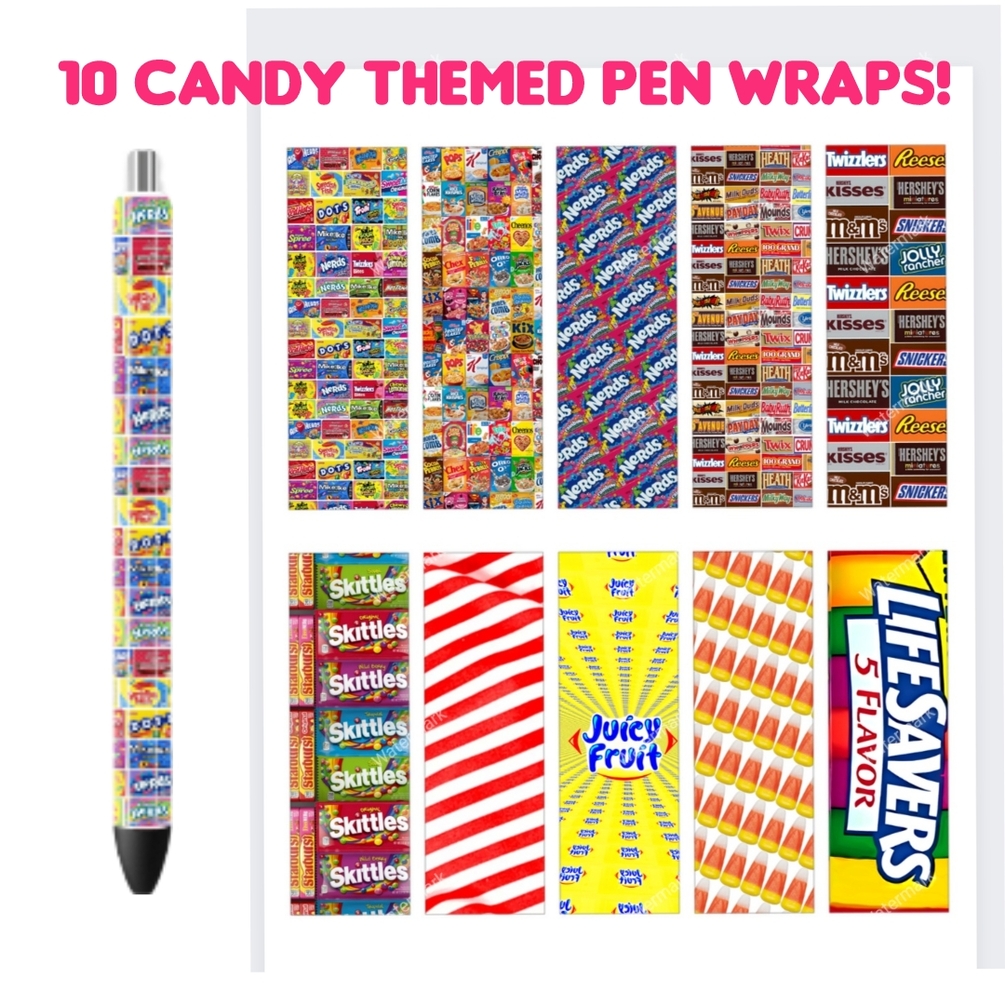 I love candy pen wraps, Set Of 10 fun Candy Pen Wraps, Pen Wrap Bundle ...