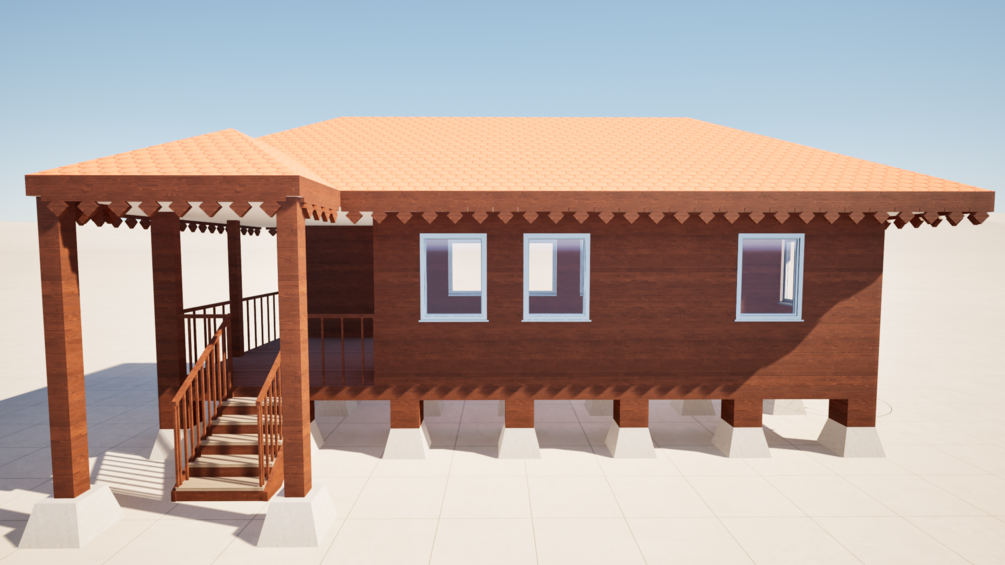 Elevated Traditional House 4x10m – Modular 3D Model (FBX/OBJ)