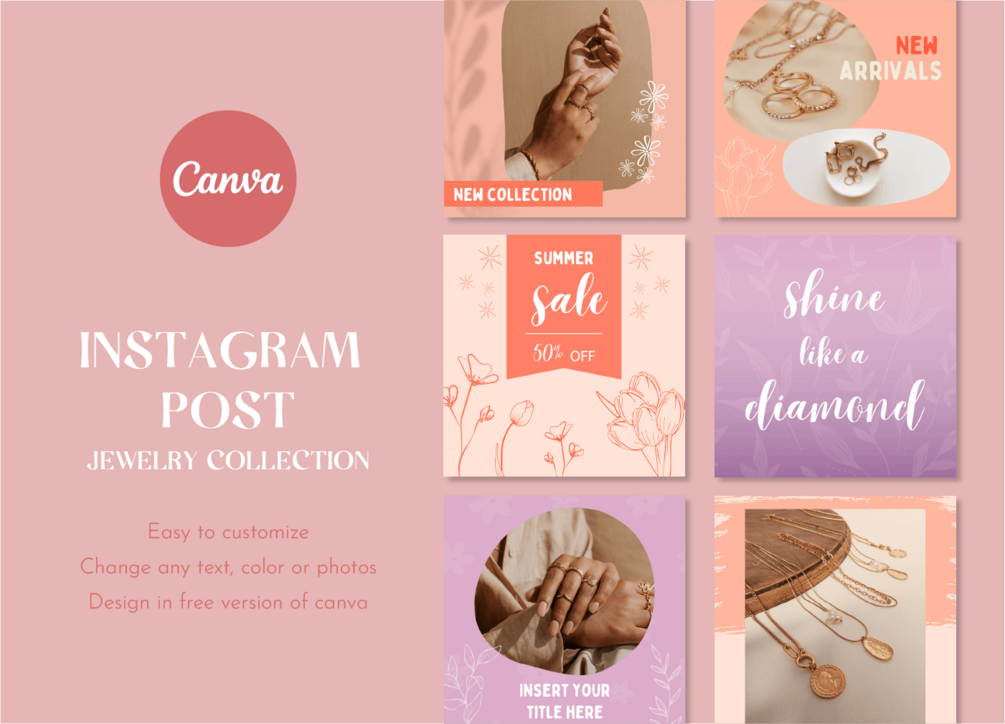 Jewelry Instagram Post Template. Canva