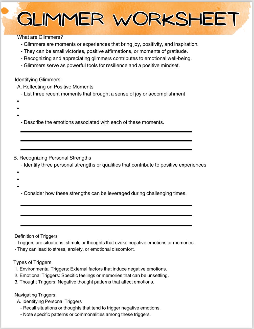 Illuminate your path: Glimmer Worksheet and Journal Packet