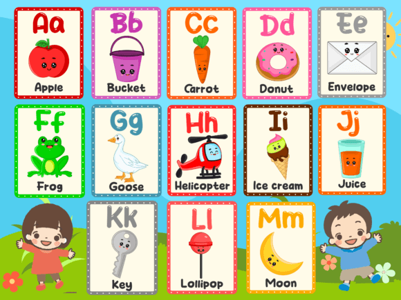 Colorful Fun Lined English Alphabet Flashcard