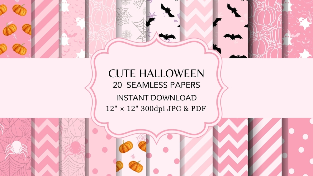 20 Cute Pink Halloween Seamless Patterns Halloween Backgrounds ...