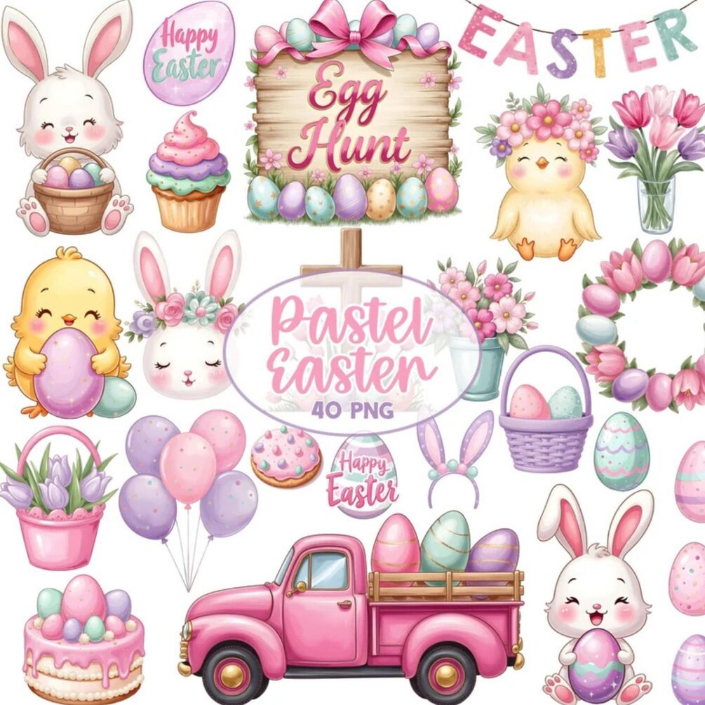 Pastel Easter Clipart - Watercolor - Cute Easter Png - Easter ...