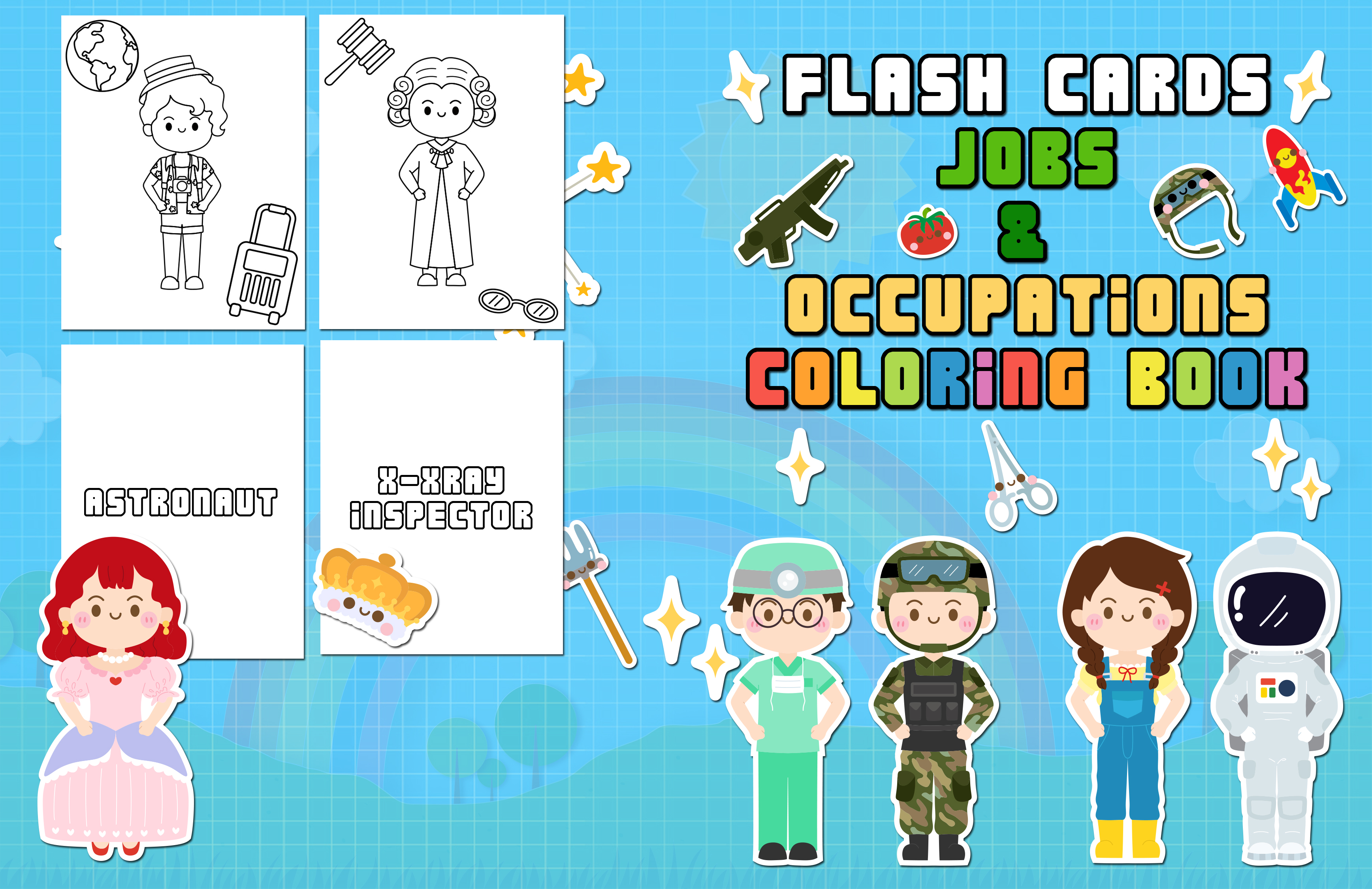 Flash Cards Jobs & Occupations Coloring Book