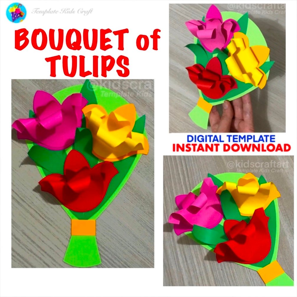 Printable Flower Mothers Day Card for Kids Bouquet Tulips Spring Paper ...