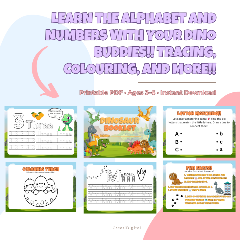 Dinosaur Busy Book for Preschool | ABC 123 Printable Activity Binder ...