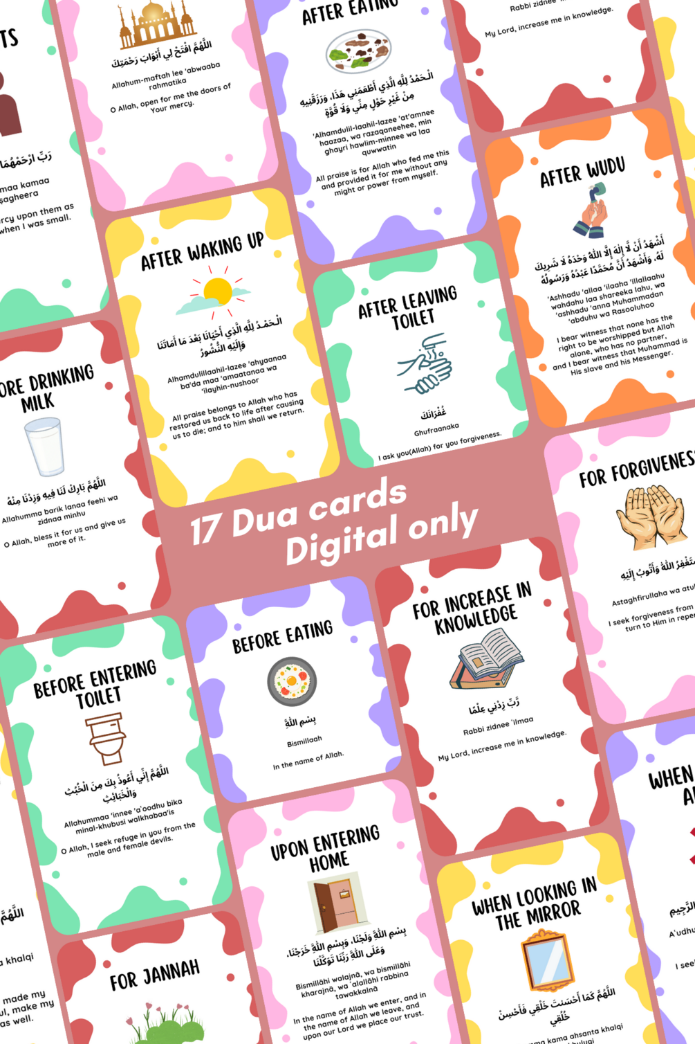 Daily Duas for Kids - 17 Printable Cards