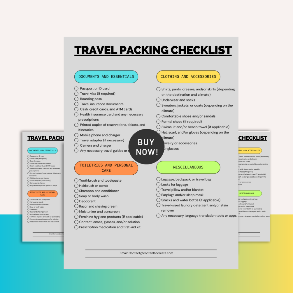 Printable Travel Planner Checklist