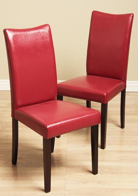 Red Leather Dining Chairs (Set of 2)
