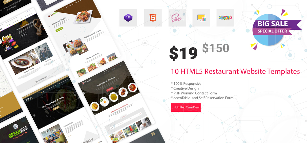 Amazing 10 Restaurant HTML5 Templates Bundle - 87% Discount