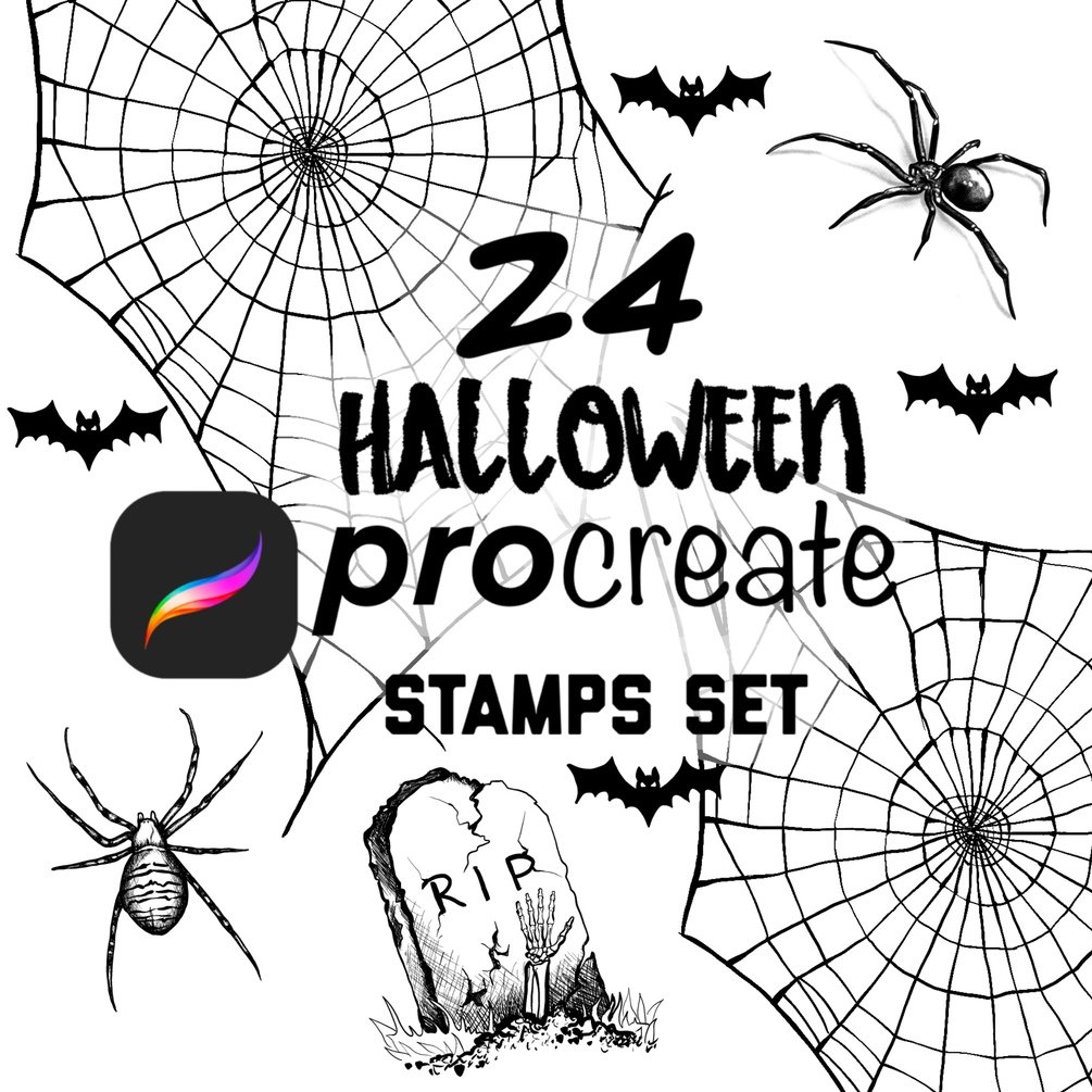 Procreate brushes - 24 halloween stamps set