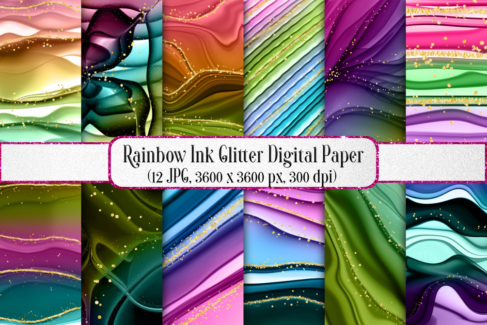 Rainbow Ink Glitter Digital Paper