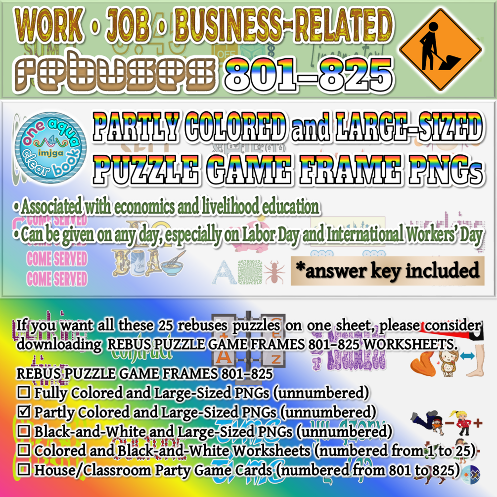 Partly Colored WORK • JOB • BUSINESS-RELATED Rebus Puzzle Game Frames ...