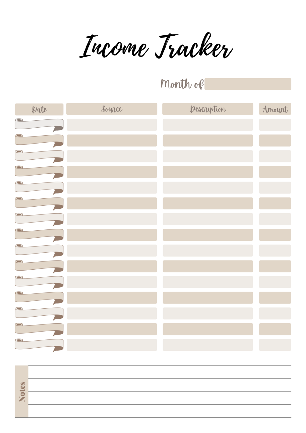 Income Tracker printable pdf