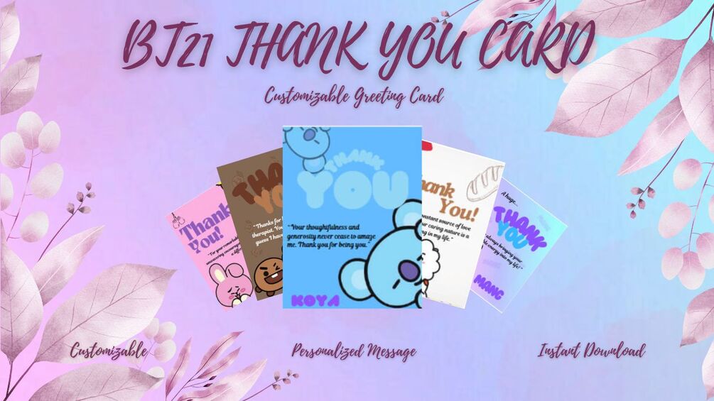 BT21 Thank You Card with Personalized Statement - Customizable Greeting ...