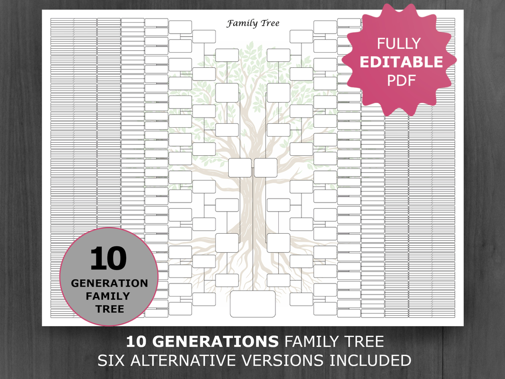 Family Tree Chart 10 Generations Printable And Editable Family Tree