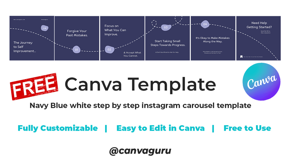 Free Canva Template : Navy Blue & White Instagram Carousel Post (6 Slides)