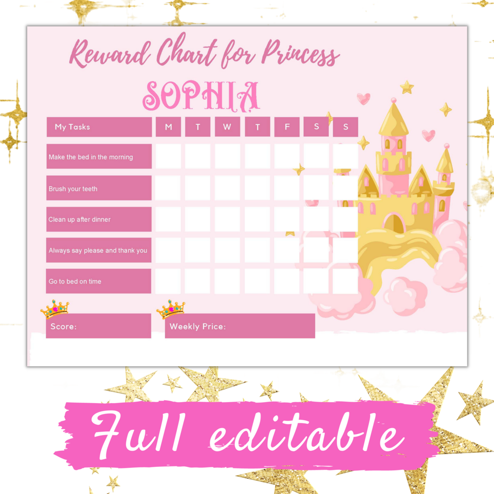 Princess Reward Chart and Kids Chore Chart - printables to learn routines