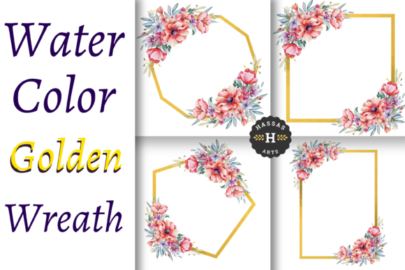 WaterColor Flower Golden Wreath Bundle