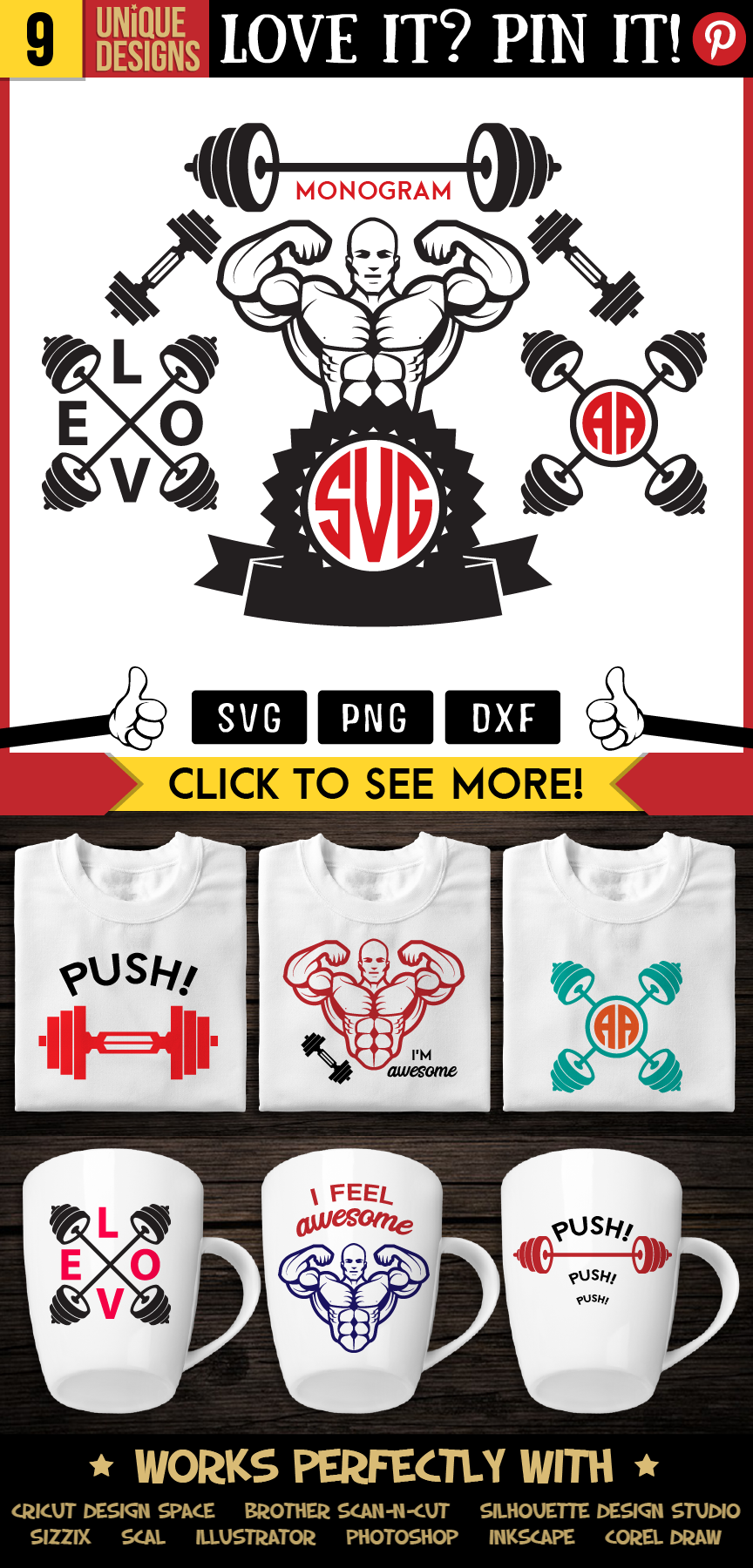 Bodybuilding Gym Svg Cut Files | 9 Designs + Special GIFTS