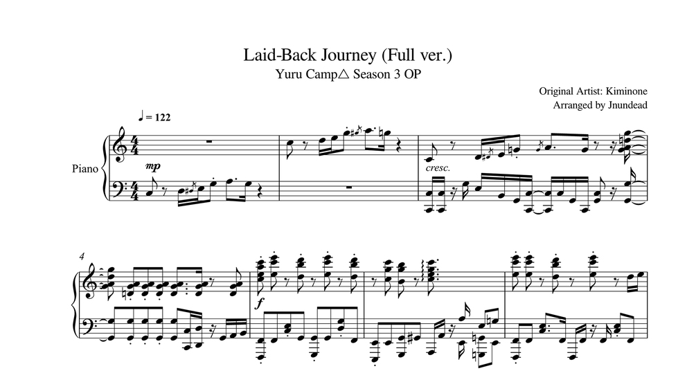 [Yuru Camp Season 3 OP] Laid-Back Journey (Full ver.) Piano Arrangement