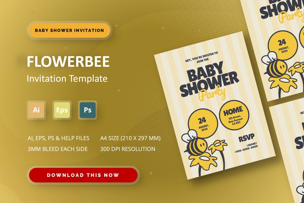 Flowerbee - Baby Shower Invitation