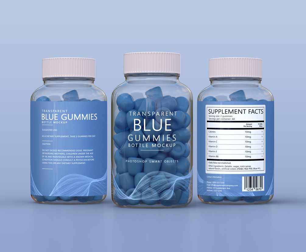 Customizable Transparent Gummies Bottle Mockup PSD (gummy color is not ...
