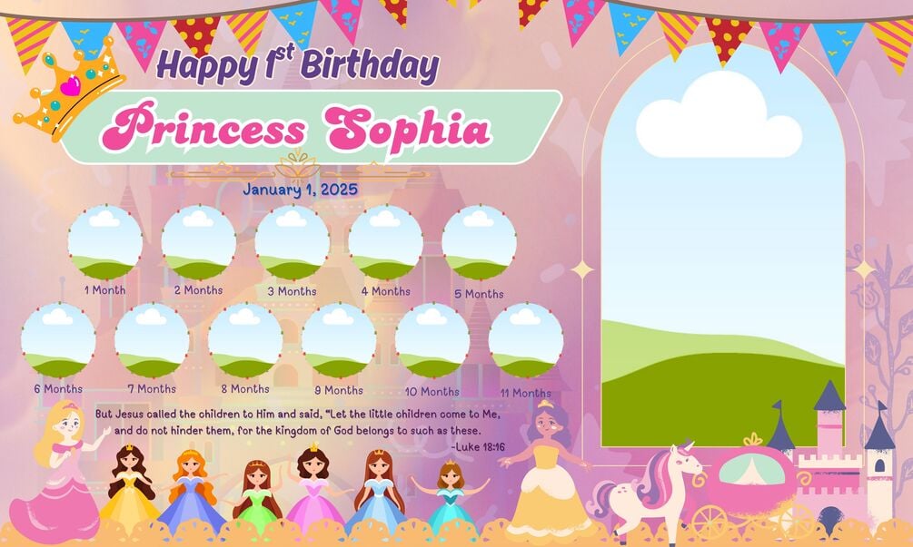 First Birthday Tarpaulin (5ft x 3ft) Cute Princess Theme Template ...
