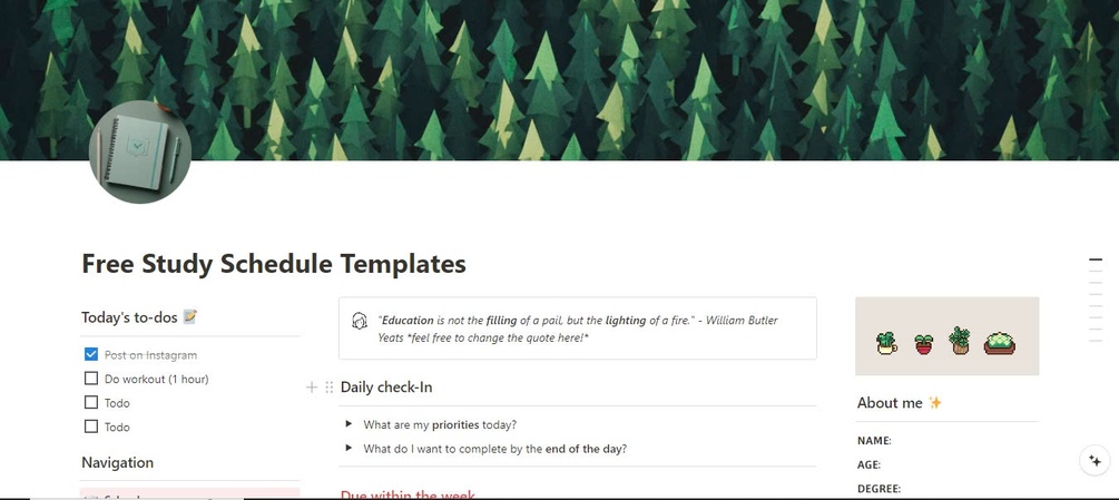 Free Notion Study Schedule Template