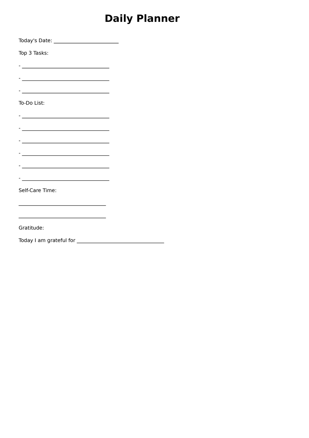 My Daily Plan – Printable Daily Planner – Minimalist PDF