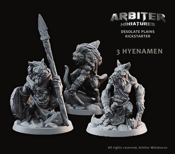 3 Hyenamen, miniatures for supportless resin and fdm 3d print