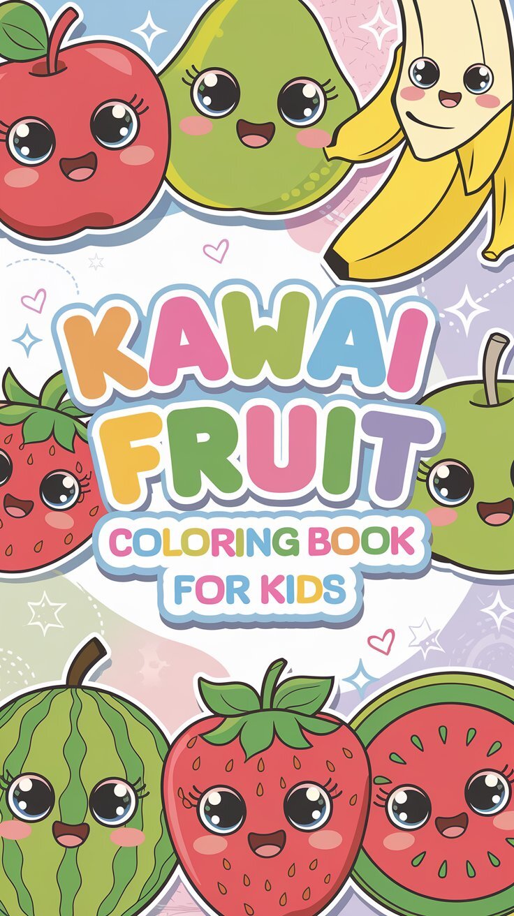 Kawaii Fruit Coloring Book : 25 Fun & Easy Pages for Kids