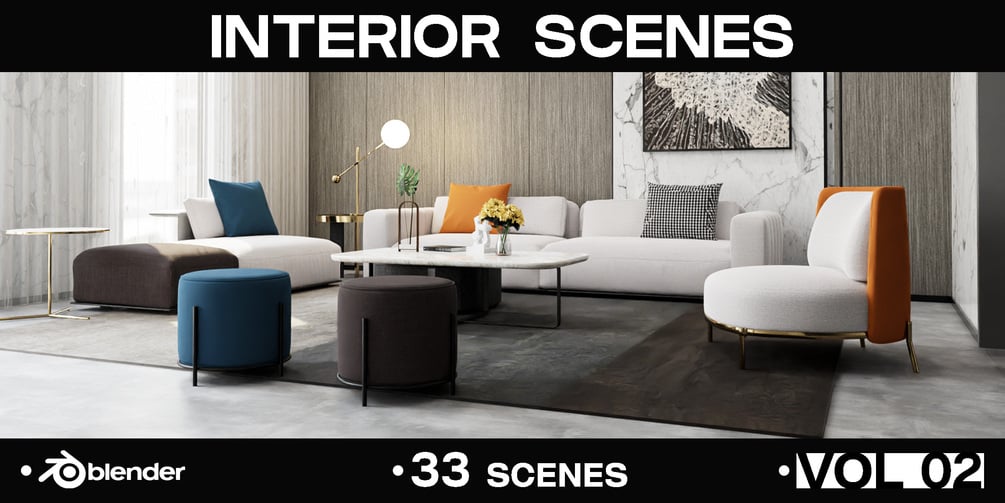 Interior Scenes VOL 02 | Blender | Arch viz | 3D furniture