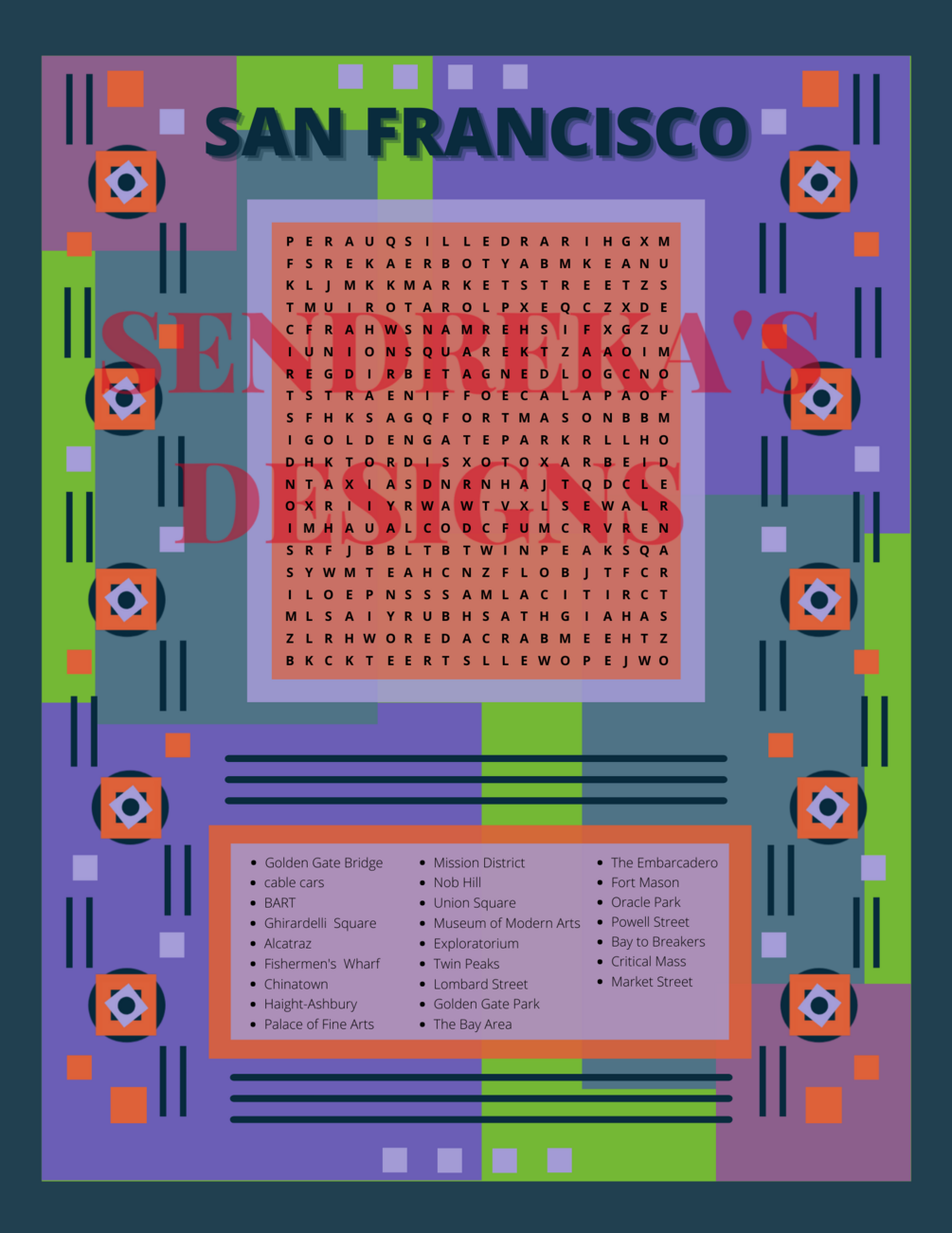 PDF Word Search Puzzle with San Francisco Theme