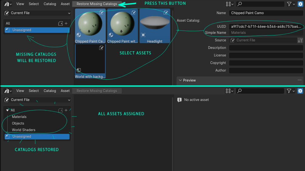 Blender addon: Restore Missing Asset Catalogs