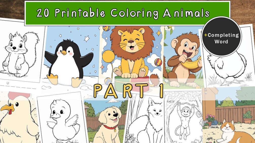 20-Page Printable Animal Coloring Book – Part 1