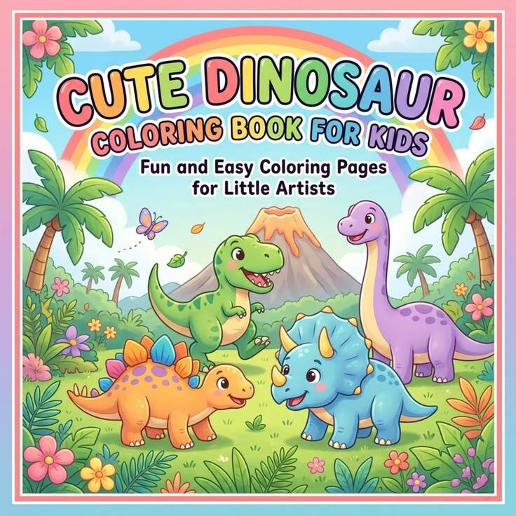 DINOSAUR COLORING BOOK FOR KIDS AGES 3-10 | 40 PAGES | 20 COLORED PAGES ...