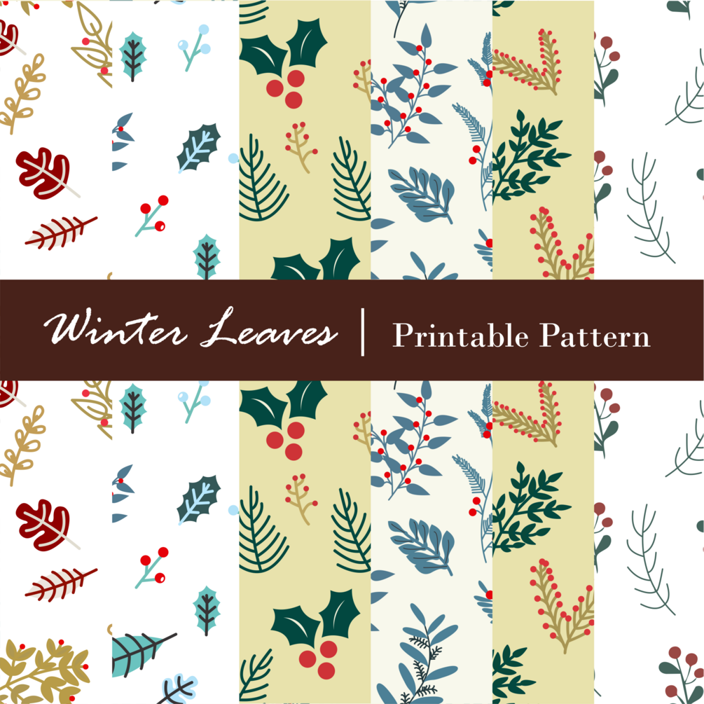 Printable Winter Leaves Pattern | Printable Paper Set | Digital Paper | Scrapbook Paper ...