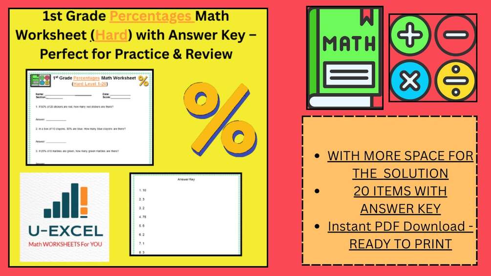 1st Grade Percentages Math Worksheets Hard with answer key - Perfect ...