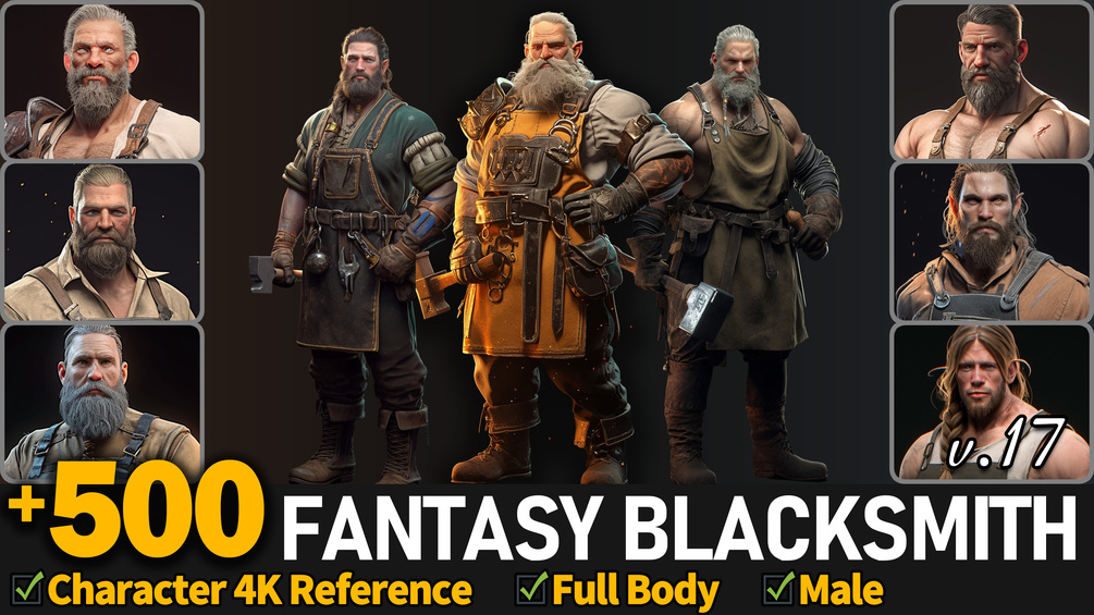 500 Fantasy Male Blacksmith (Full Body) - Character Reference Image ...