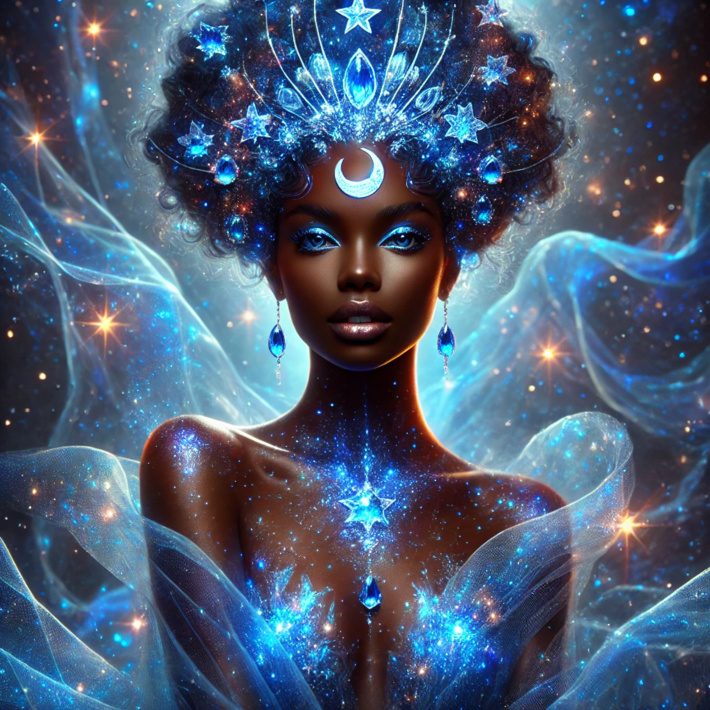 Celestial Divine Feminine | Cosmic Black Goddess Digital Print | High Resolution Fantasy Art